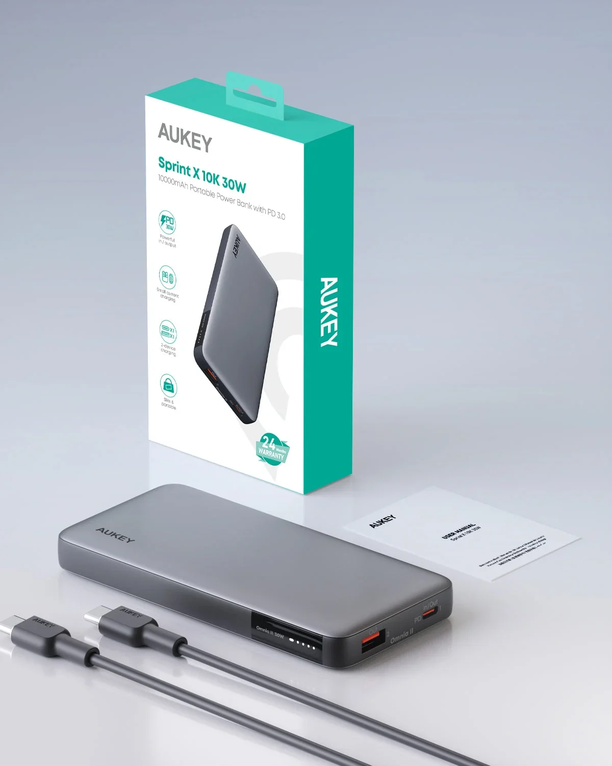 Get It Fast | QAR. 159.00 | AUKEY POWERBANK 10K MINI 30W PD PB-Y41 GRAY